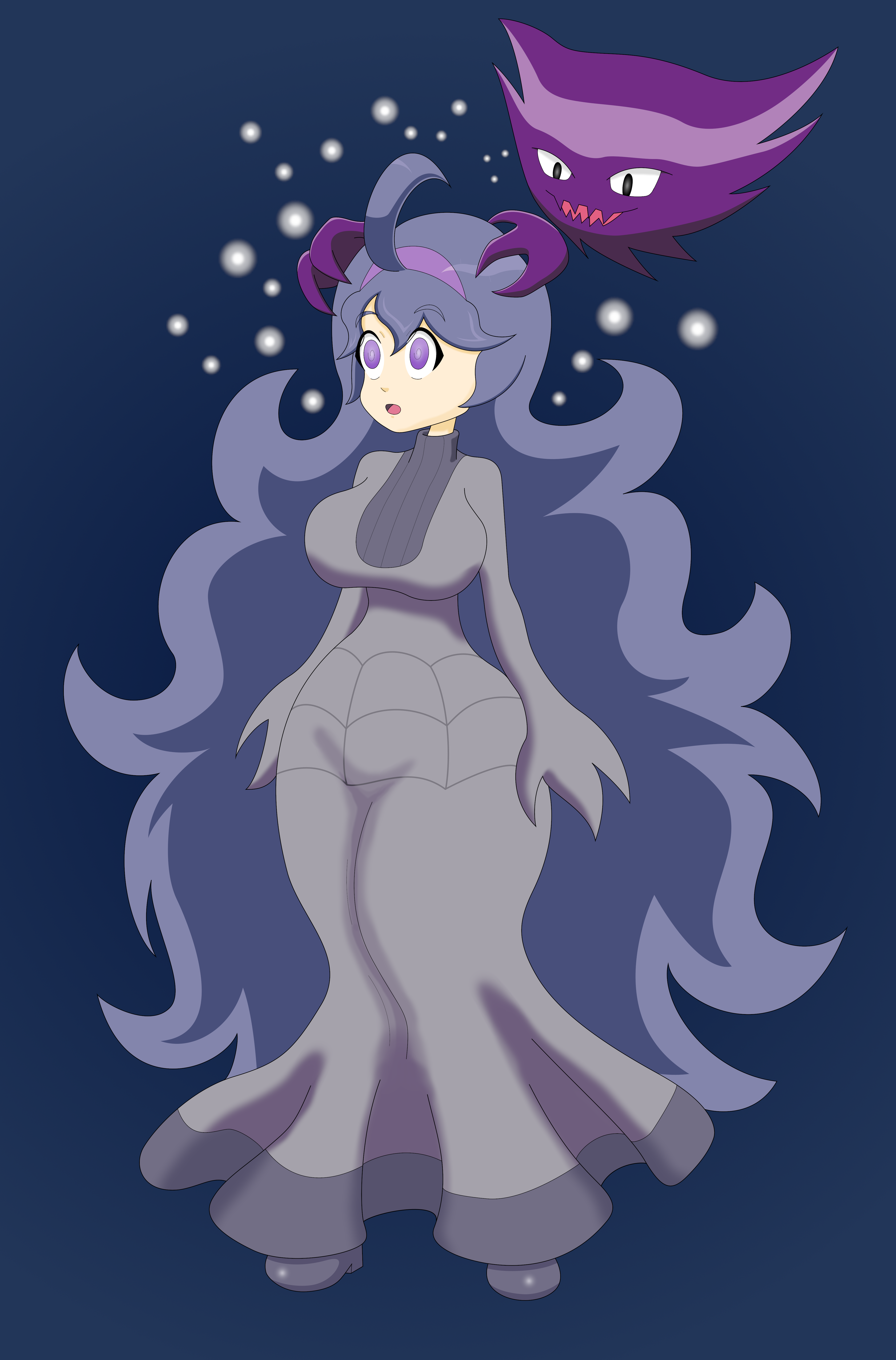 HypnoHub - ahoge androgynous dom black eyes breasts clothed dress ...